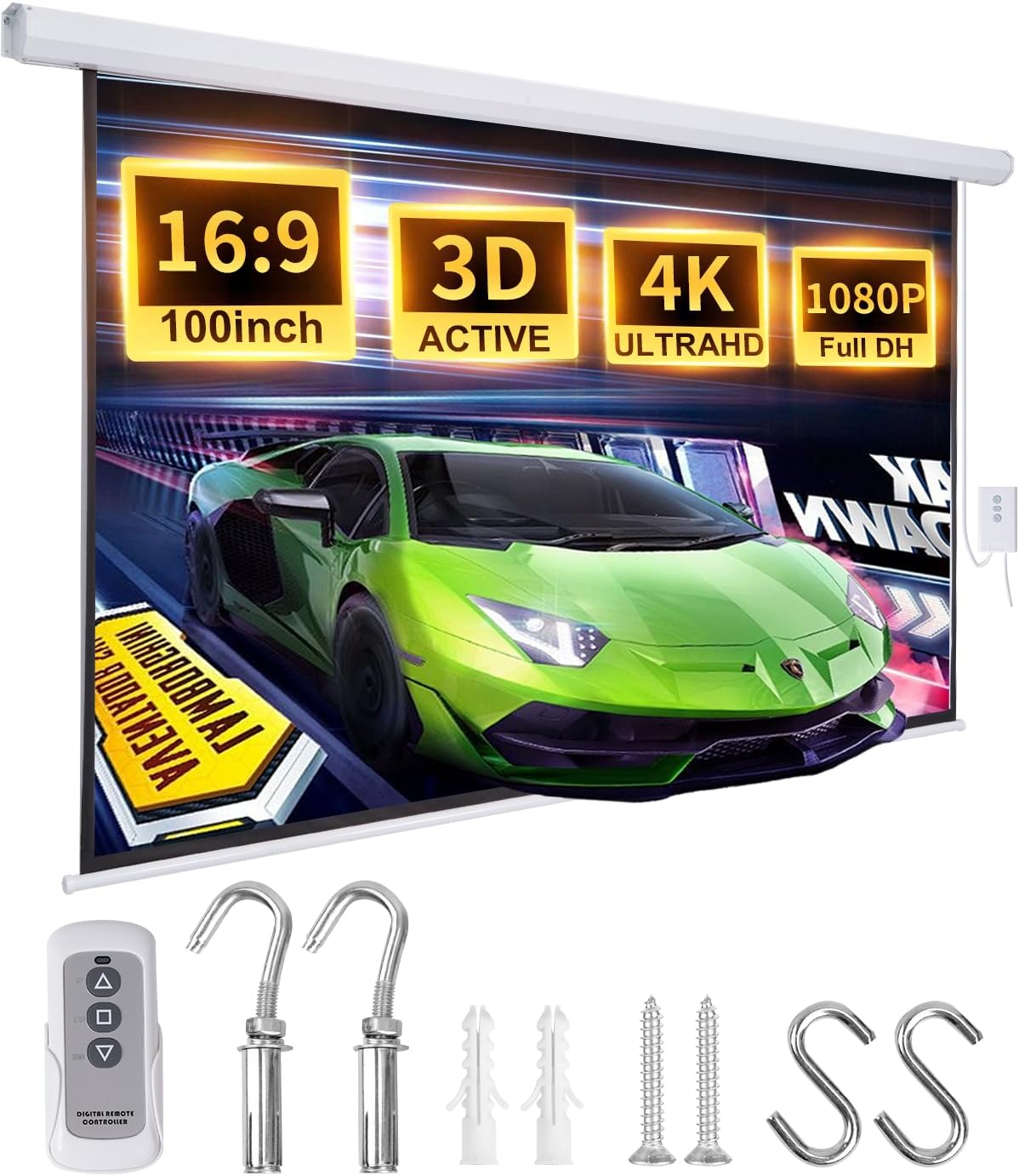 Amazon.com: Electric Projector Screen 100 Inch with Remote Control ...