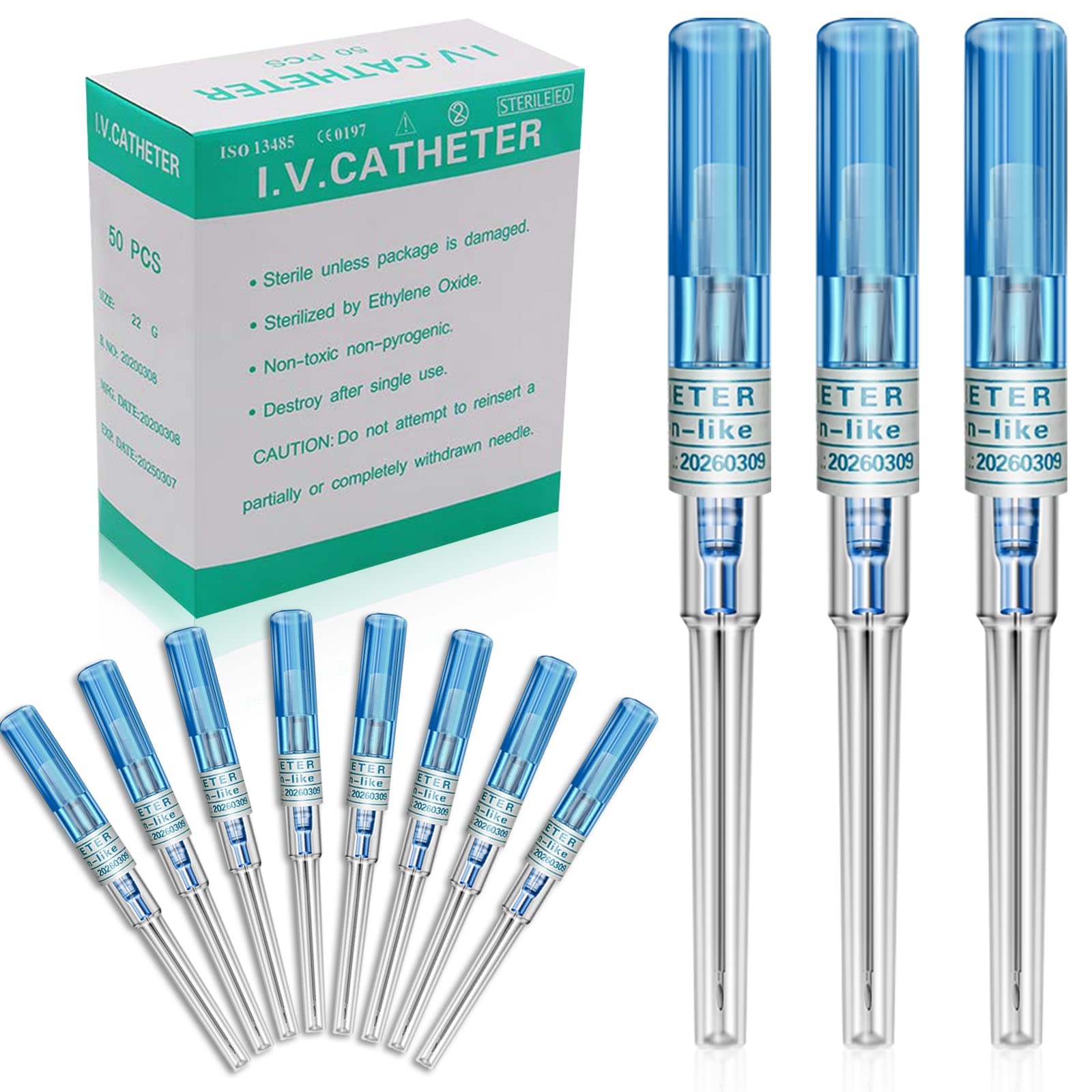 Amazon.com: Autdor Catheter Needles 50Pcs Piercing Needles 22 Gauge IV ...
