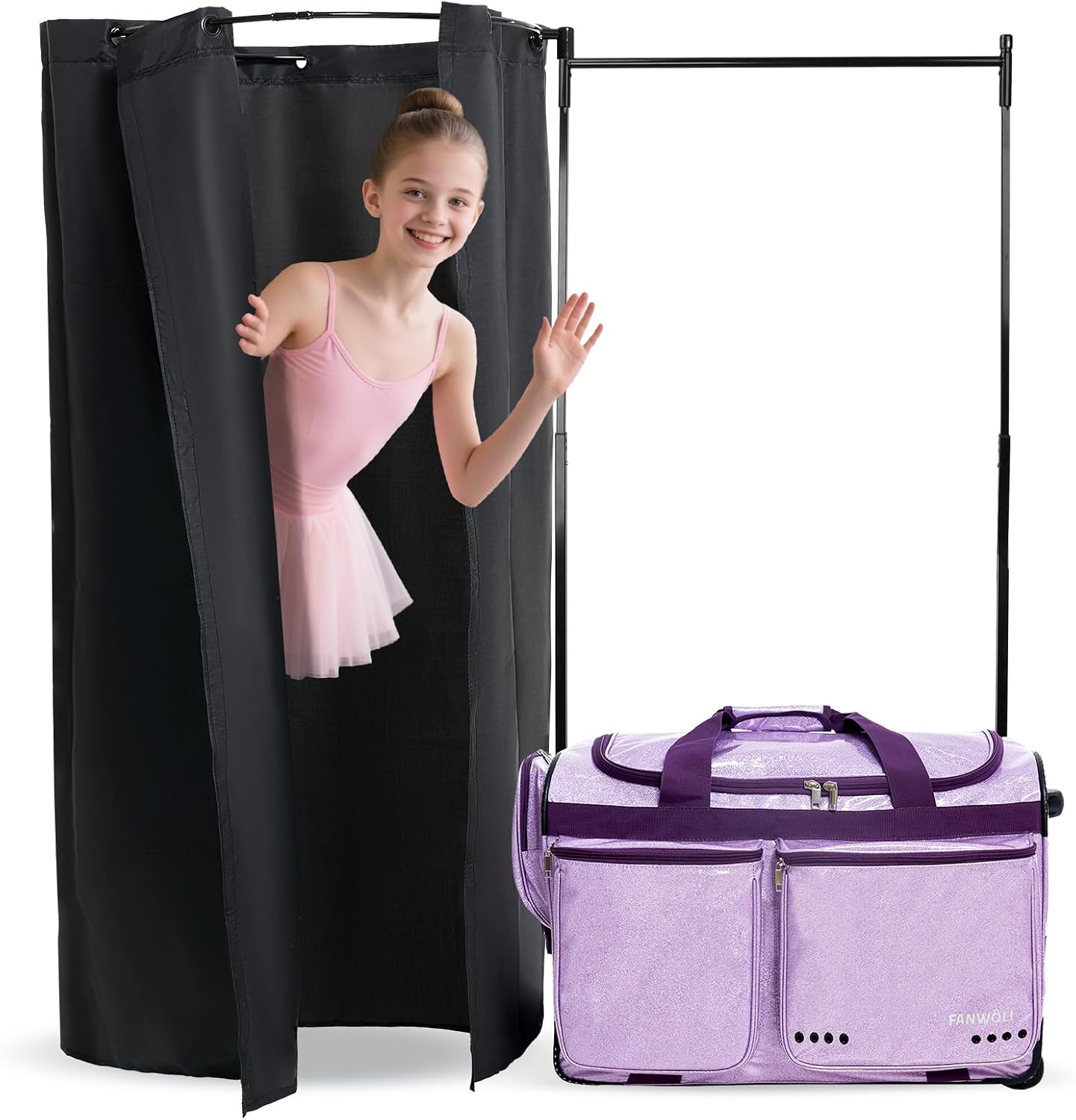 Amazon.com | Fanwoli 23" Dance Bag with Garment Rack and Curtain | 360 ...