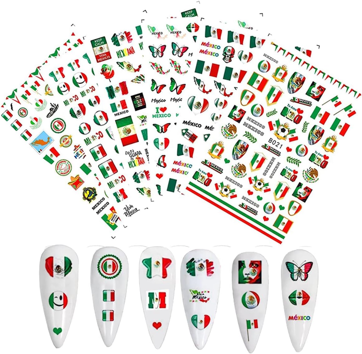 Amazon.com: Mexican Flag Nail Art Stickers Patriotic Nail Decals 3D ...