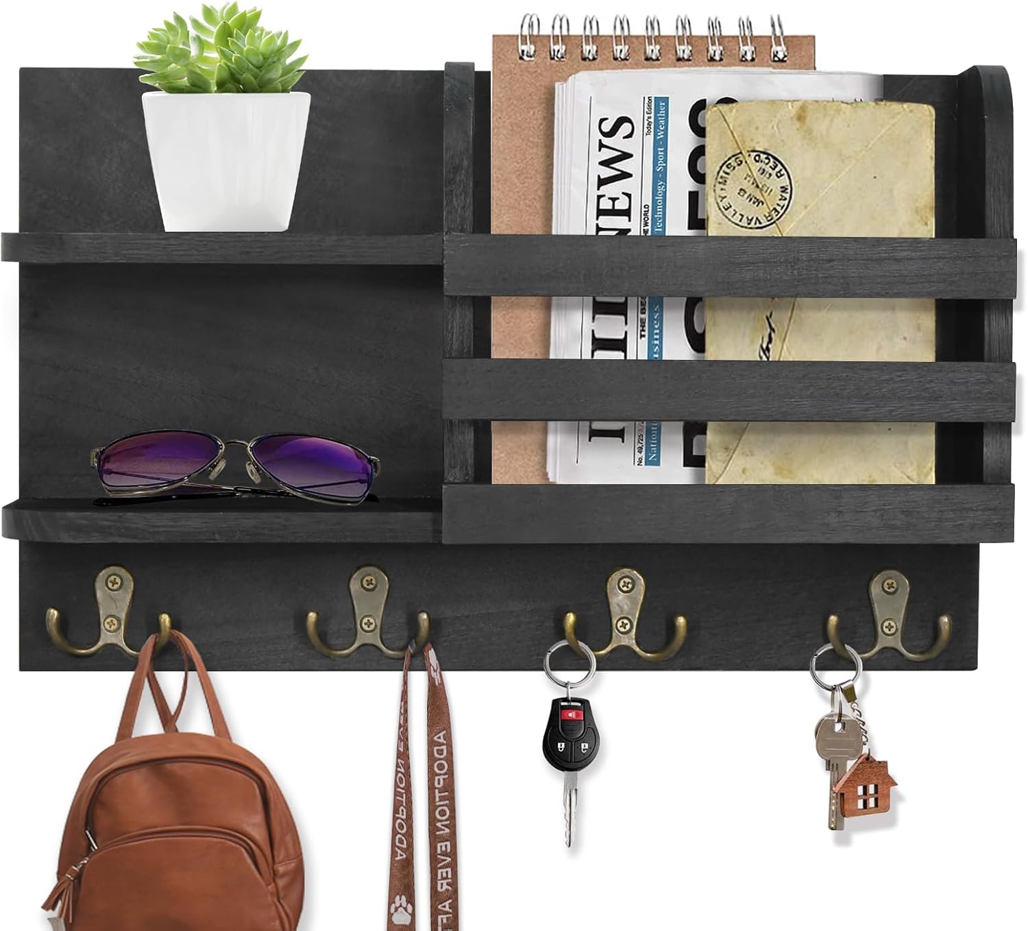 Amazon.com: Esbainia Mail and Key Holder for Wall, Wood Mail Organizer ...