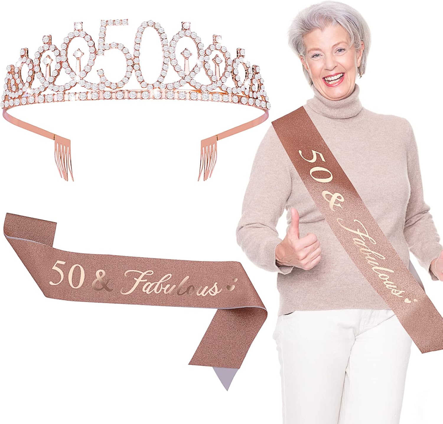 Amazon.com: WLLHYF 50th Birthday Queen Sash 50th Rhinestone Tiara Set ...