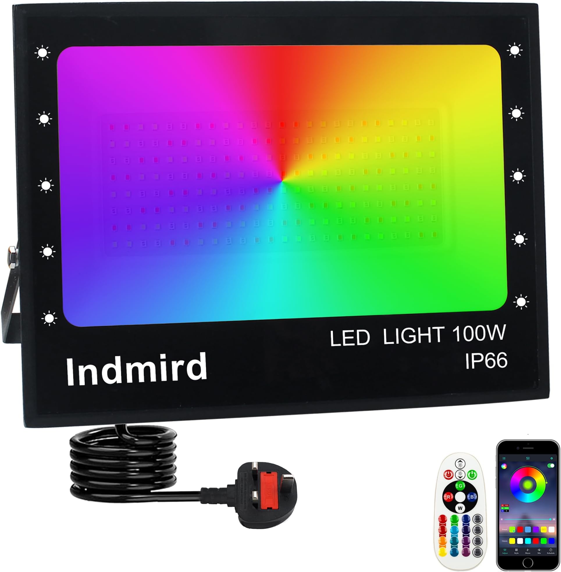 Smart RGB LED Flood Lights Outdoor, Indmird 100W RGB Color Changing ...