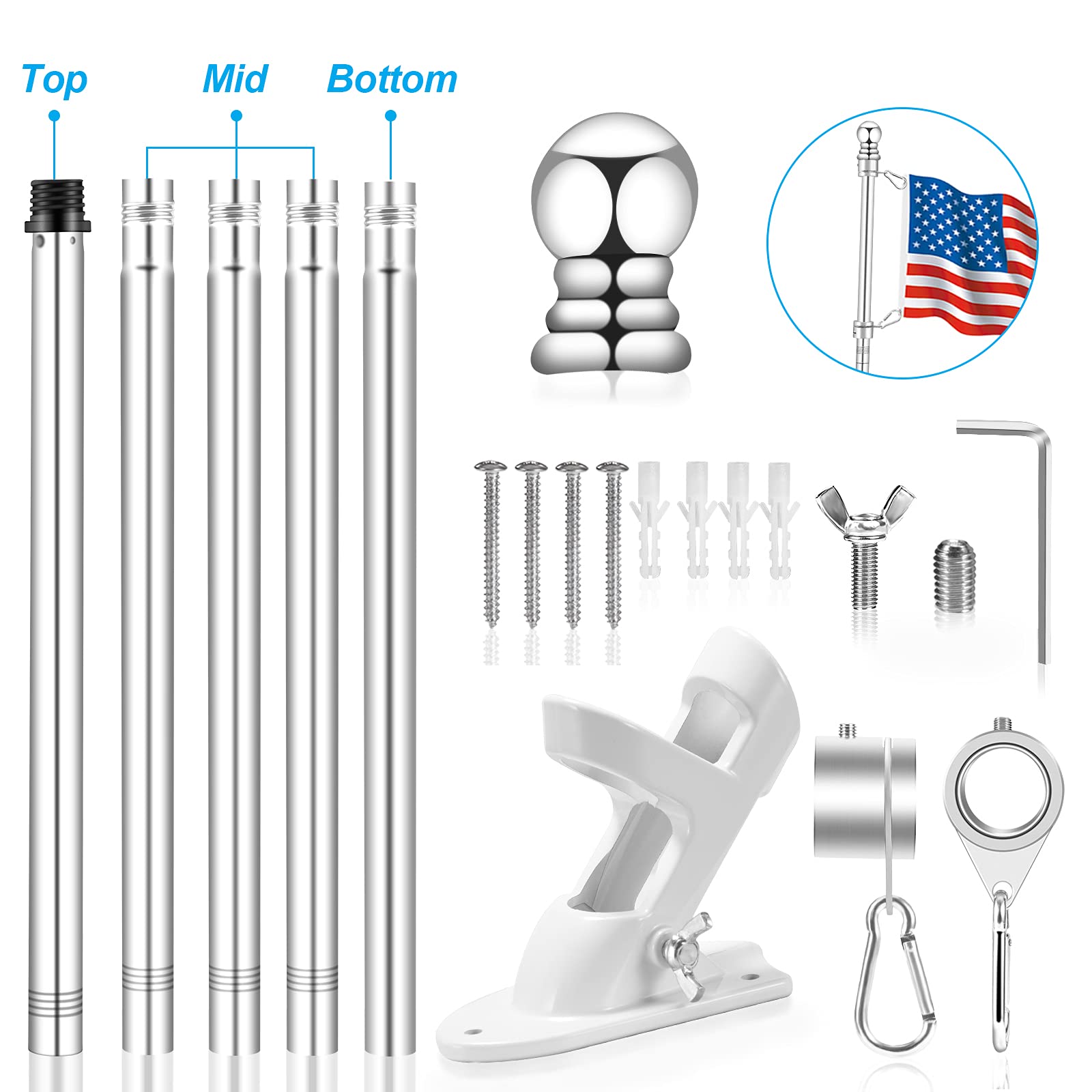 Snapklik.com : 6 FT Metal Flag Pole Kit For Outside House W/ 2-Position ...