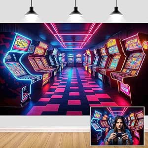 Amazon.com : 5X3ft Retro Game Arcade Backdrop Gaming Video Game Night ...
