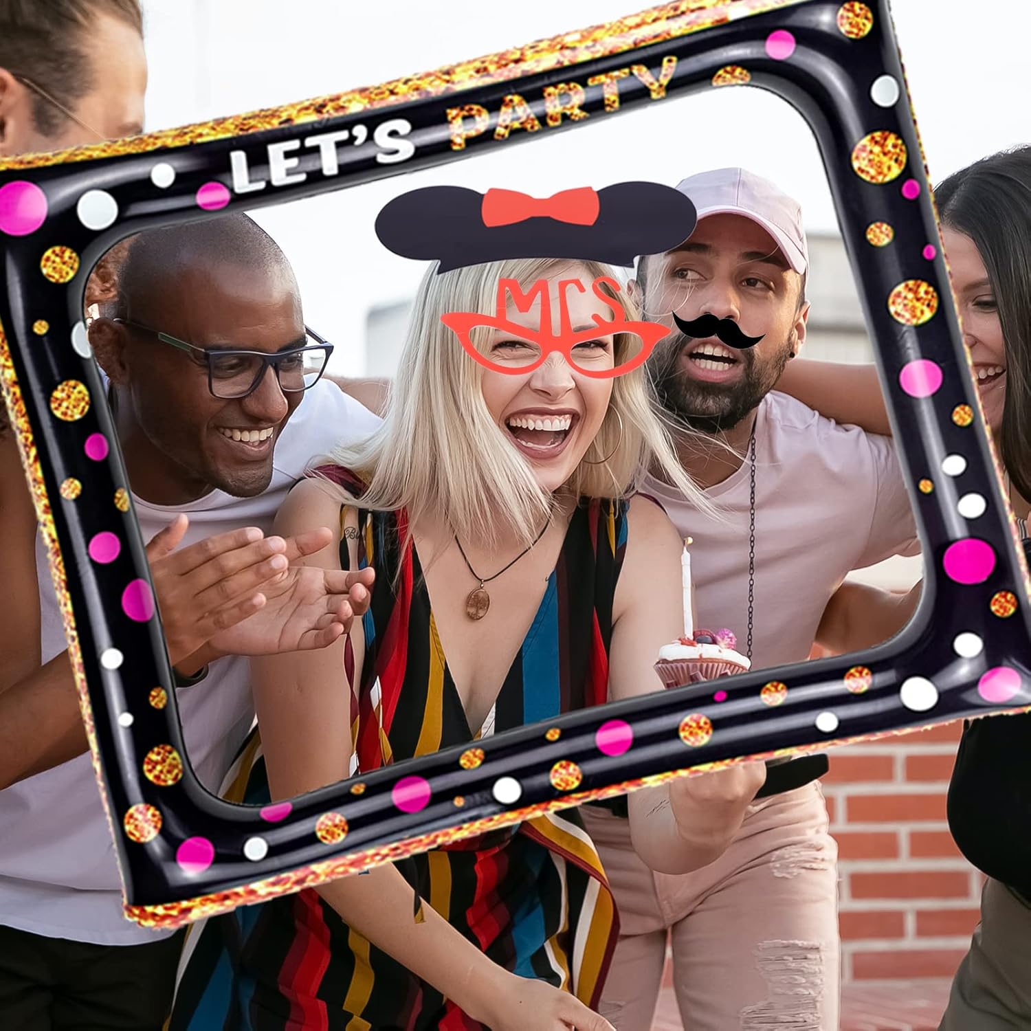 32PCS Birthday Inflatable Selfie Frame and Photo Booth Props Inflatable ...