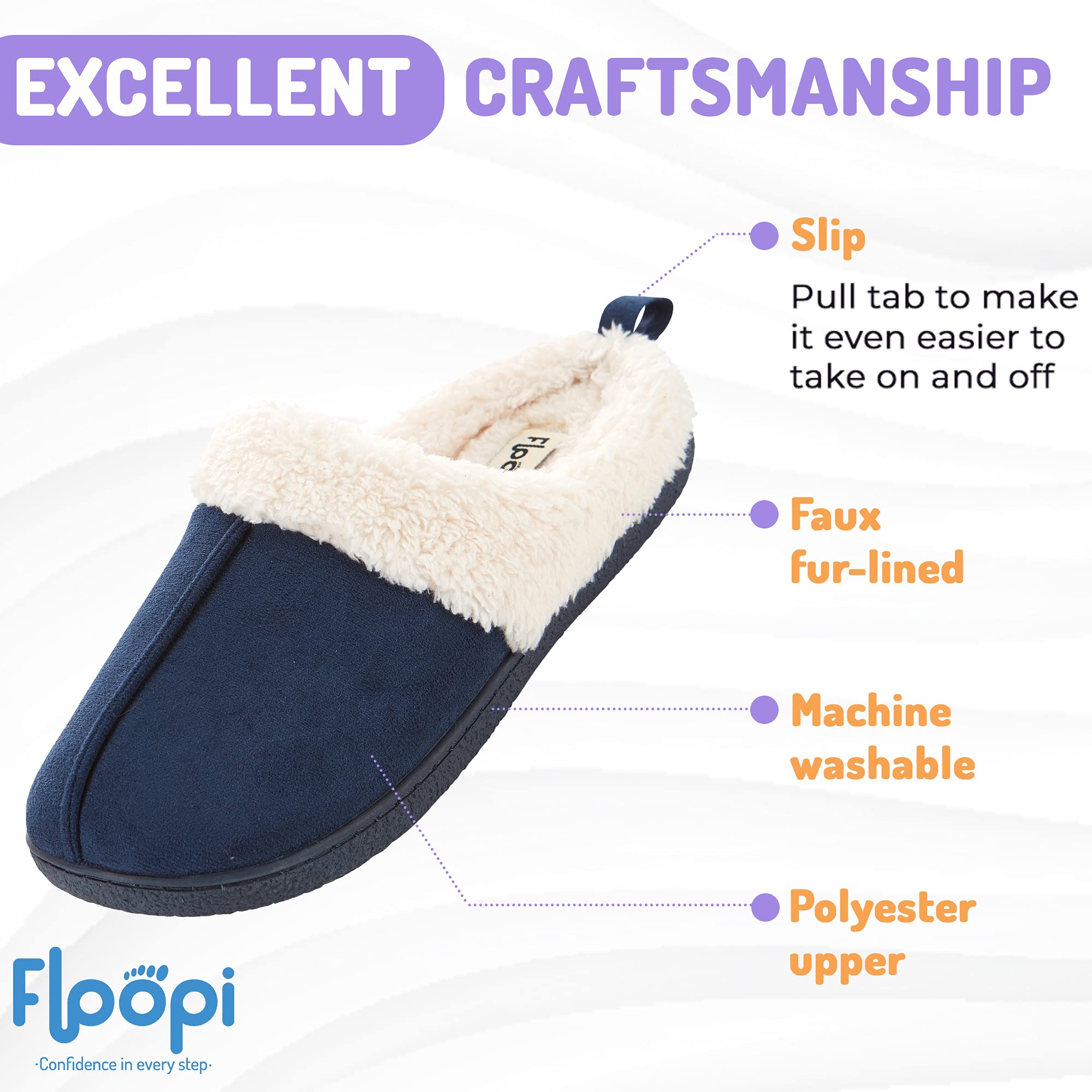 Floopi House Slippers for Women, Fur Lined Clog Womens Slippers Cozy ...