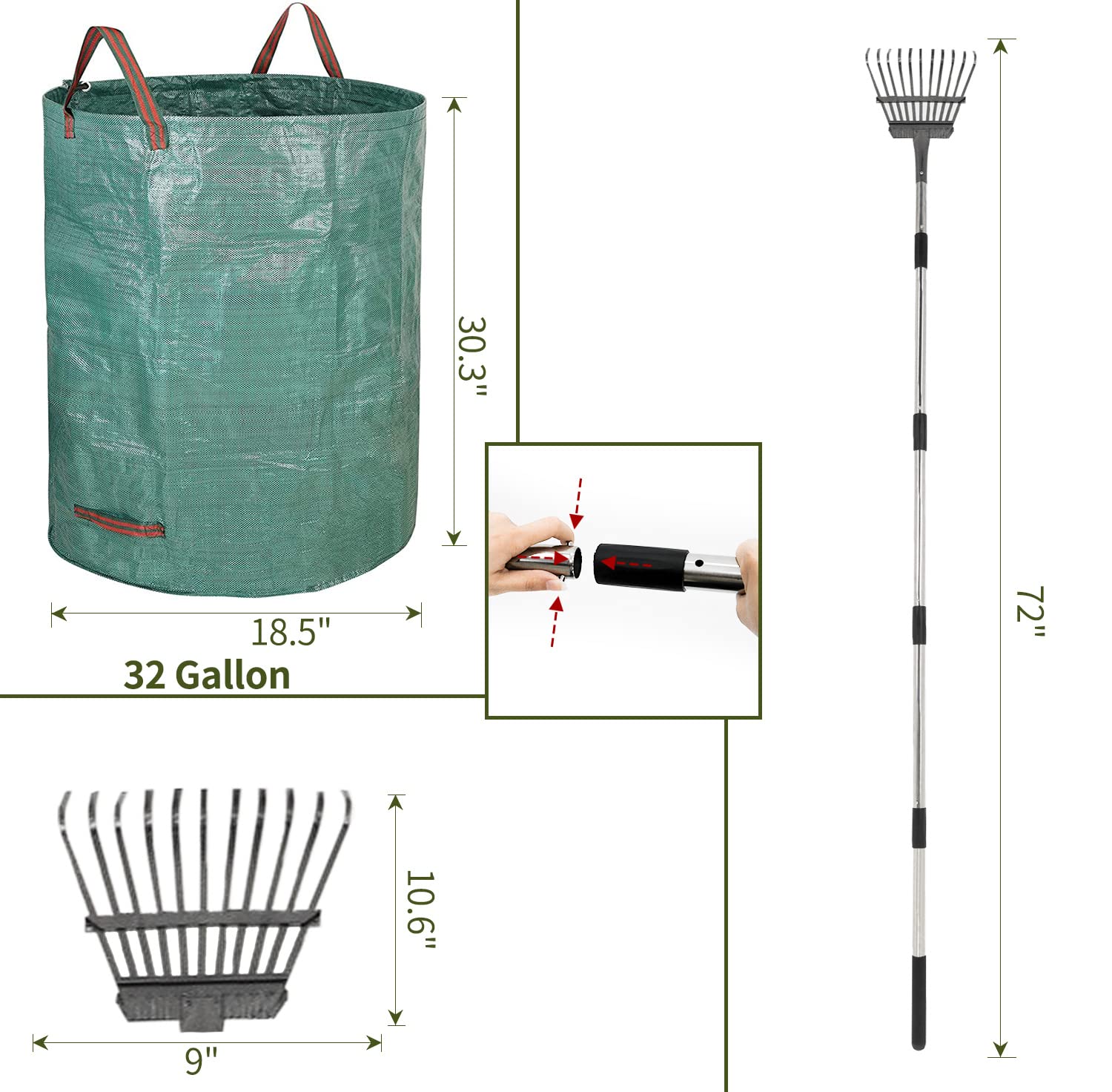 Snapklik.com : TONAHUTU 72 Inch Long Garden Leaf Rake, 8.5 Wide Small ...