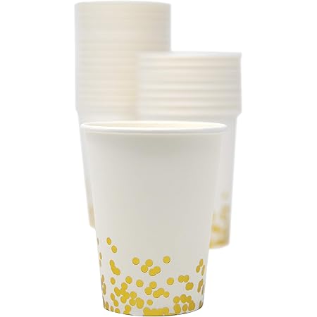 Amazon.com: Gold Paper Cups for Party 12 Oz Pack 50 - Disposable White ...