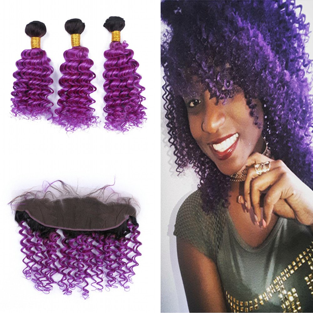 Amazon.com : Cloud Hair Two Color Deep Curly Lace Closure With Human ...
