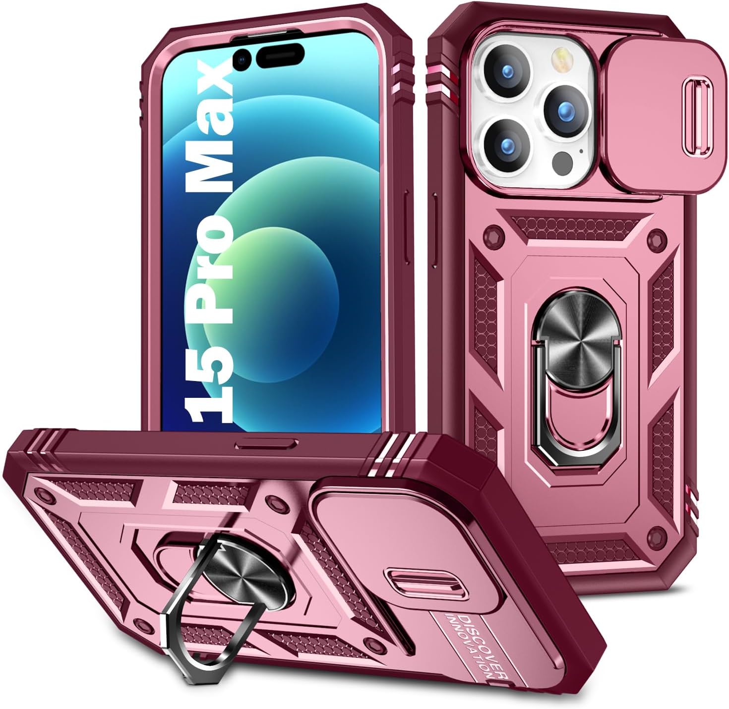 Amazon.com: PASNEW for iPhone 15 Pro Max Case,Camera Slide Cover & 360 ...