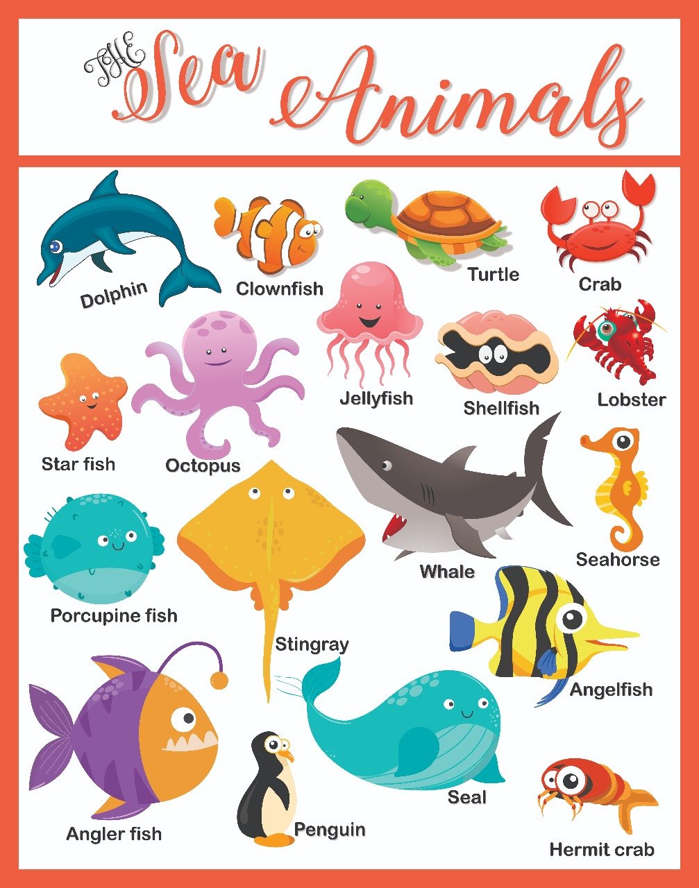 Paper Plane Design Sea Animals Educational Charts for Kids Home and ...