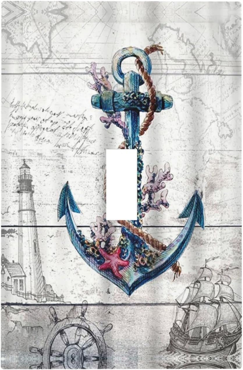 Amazon.com: Teisiou Nautical Anchor Wood Barn 1 Gang Light Switch Plate ...