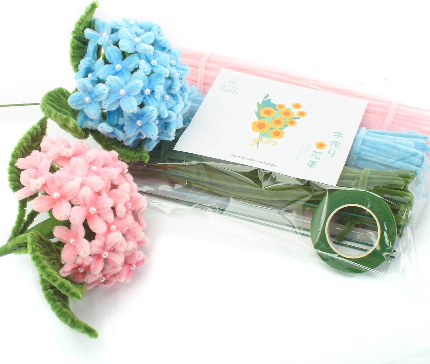 Amazon | LOZIZI 手芸モールキット 紫陽花 2 色コンビネーション (青 + ピンク) 高密度 骨格モール DIY 手作りセット 詳細ビデオチュートリアル付 卒業プレゼント夏祭り ...