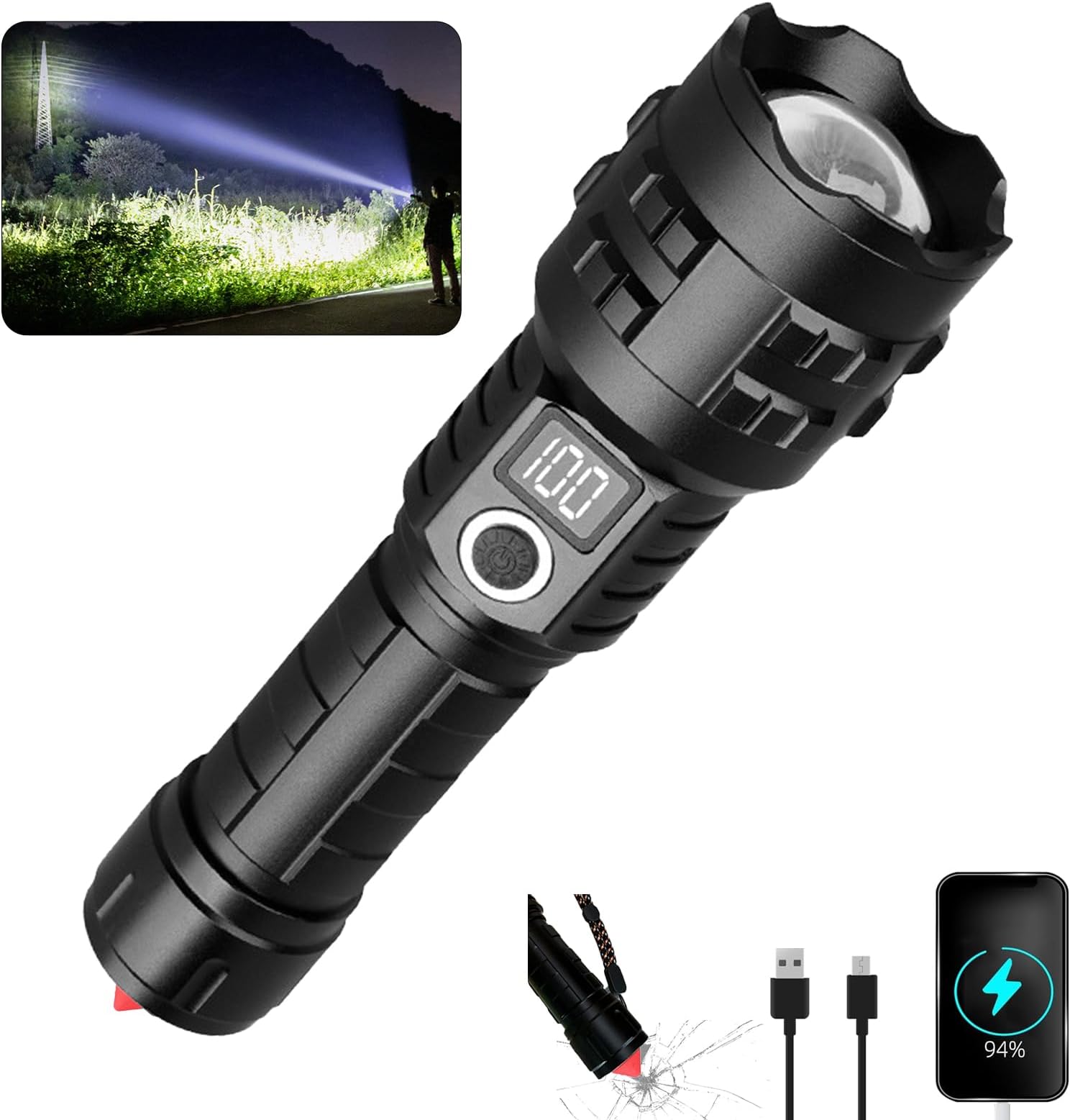 Amazon.com: Zabplox 5000 Lumens Rechargeable LED Flashlight - Super ...