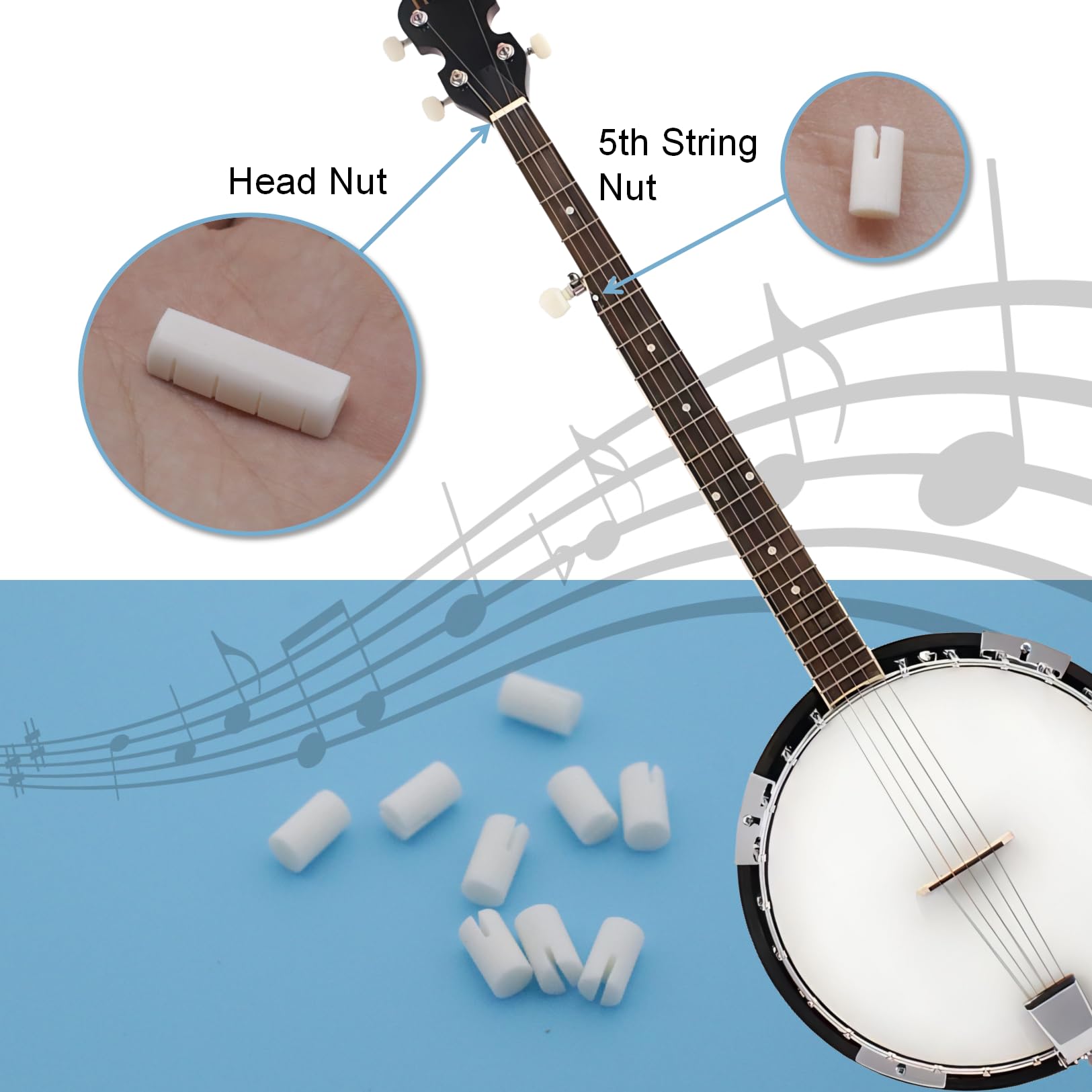 Snapklik.com : 2-Pack Bone Banjo Nuts Set, 5th String Nut & Head Nut ...