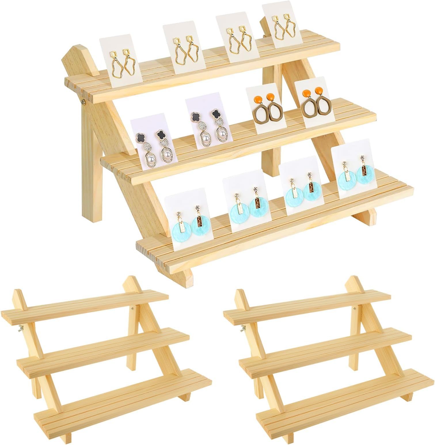 Amazon.com: Gonice 3 Tier Wooden Display Riser, Tiered Earring Display ...