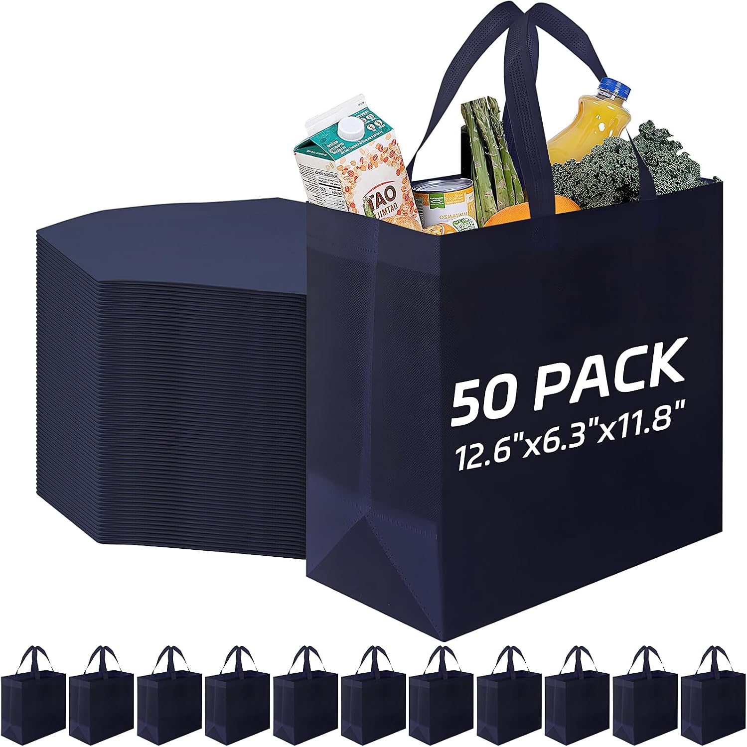 50Pcs Reusable Tote Bags Bulk, Large Shopping Bags Non Woven Grocery ...
