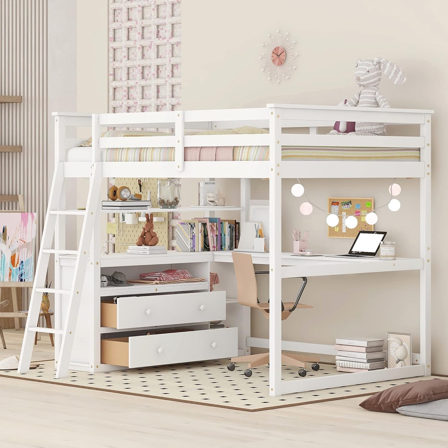 Amazon.com: Harper & Bright Designs Full Loft Bed with Desk and Storage ...
