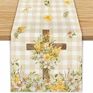 Amazon.com: FARMNALL Linen He is Risen Easter Table Runner Buffalo ...
