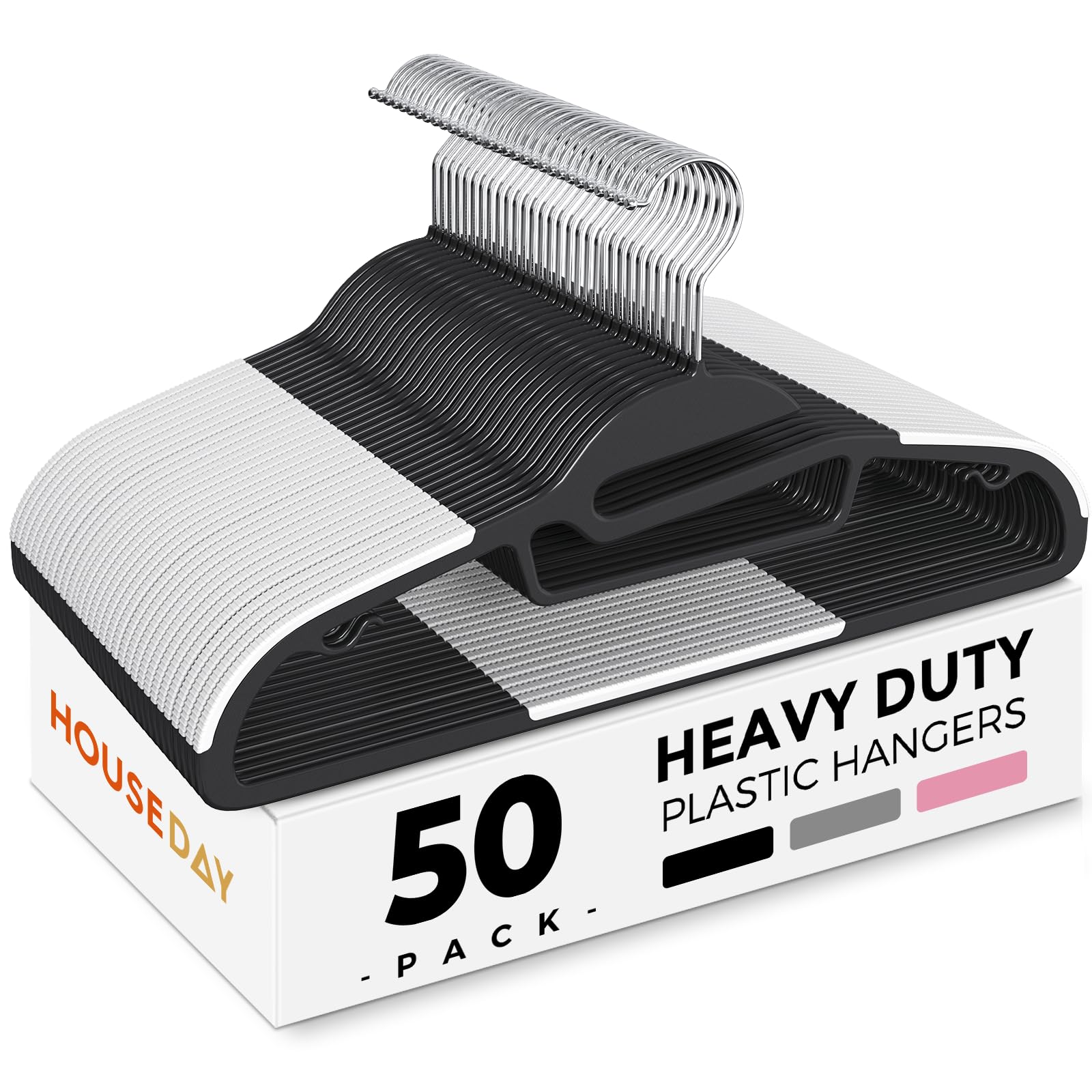 Amazon.com: HOUSE DAY Black Plastic Hangers 50 Pack, Slim Clothes ...