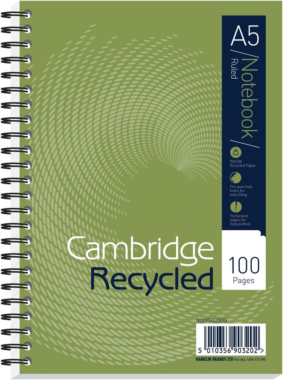 Cambridge Recycled A5 100 Pages Card Cover Wirebound Notebook - Pack of ...