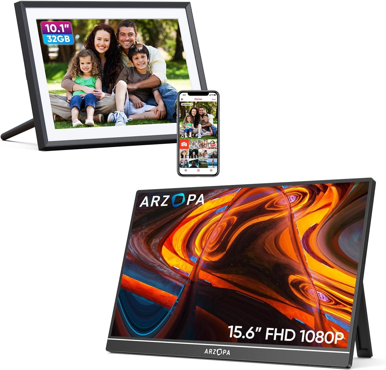 Amazon.com: ARZOPA Portable Laptop Monitor 15.6'' and Frameo 10.1 Inch ...