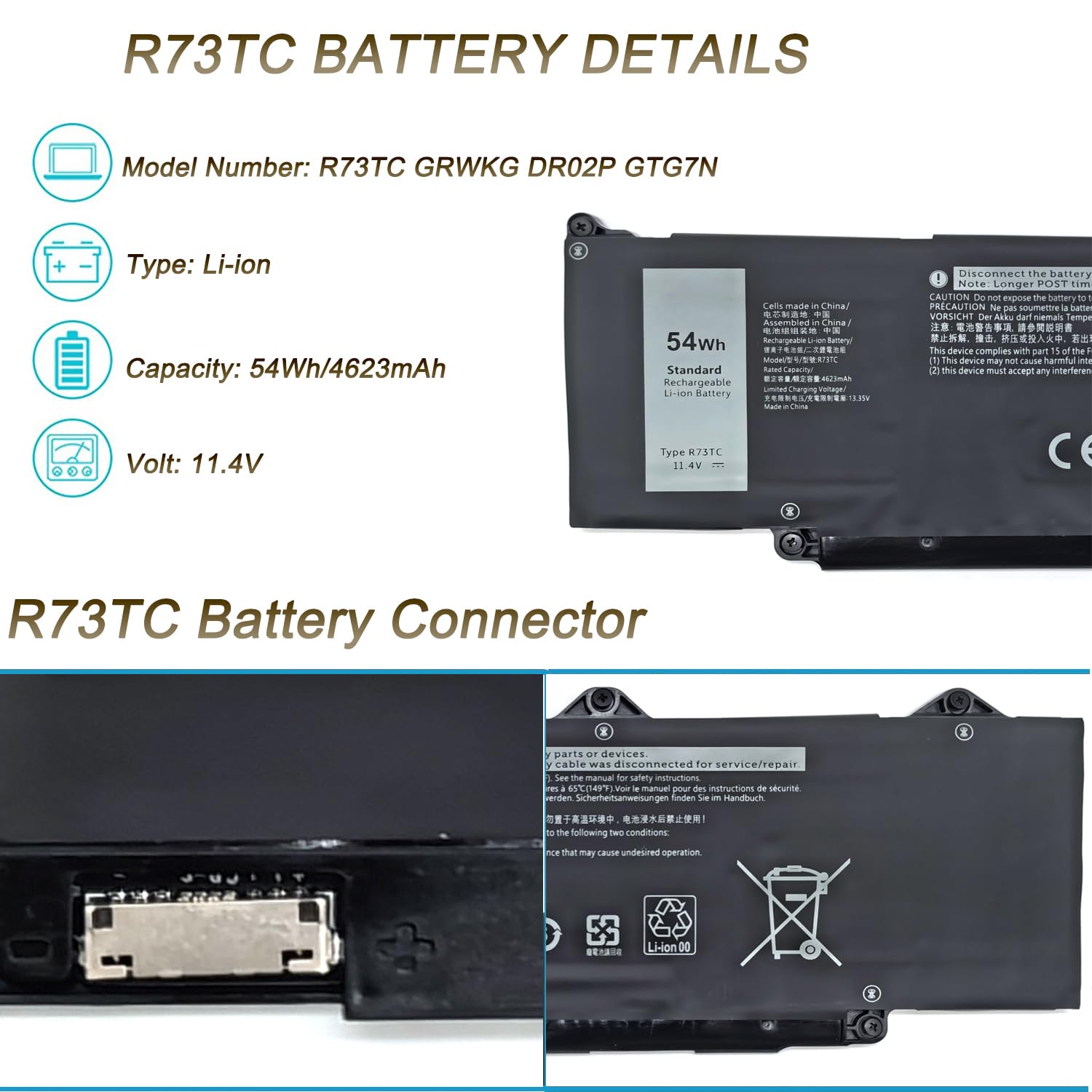 Precision 5540 Battery AURUNHO DR02P R73TC Laptop Battery Replacement ...