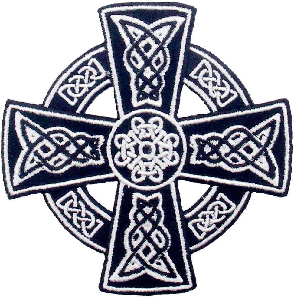 Amazon.com: Cute-Patch Black White Celtic Cross Irish Embroidered Iron ...