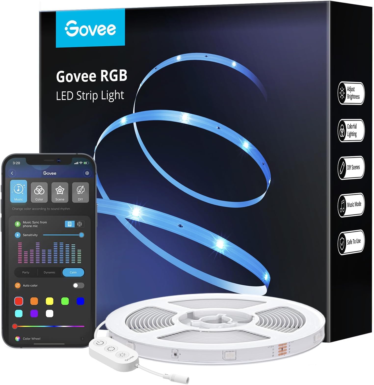 Govee LED Lights 5m, Bluetooth LED Strip Light App Control, 64 Scene ...