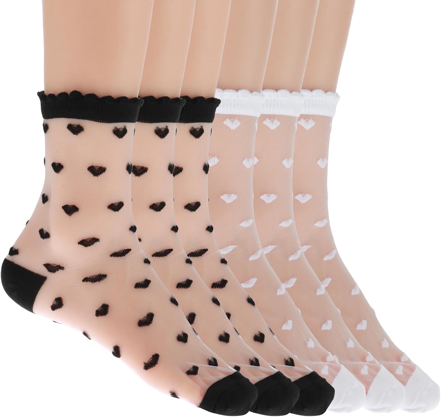 DIVINA VITAE 6 Pairs Sheer Ruffle Socks Woman Lace Heart Ankle Socks ...