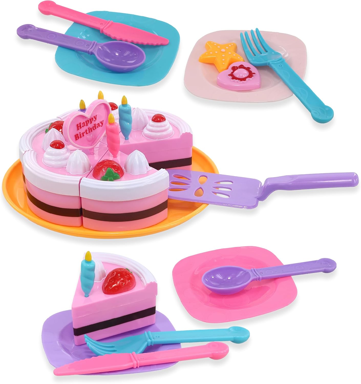 Amazon.com: Mozlly Birthday Cake Set – Cute Cake Playset with Plates ...