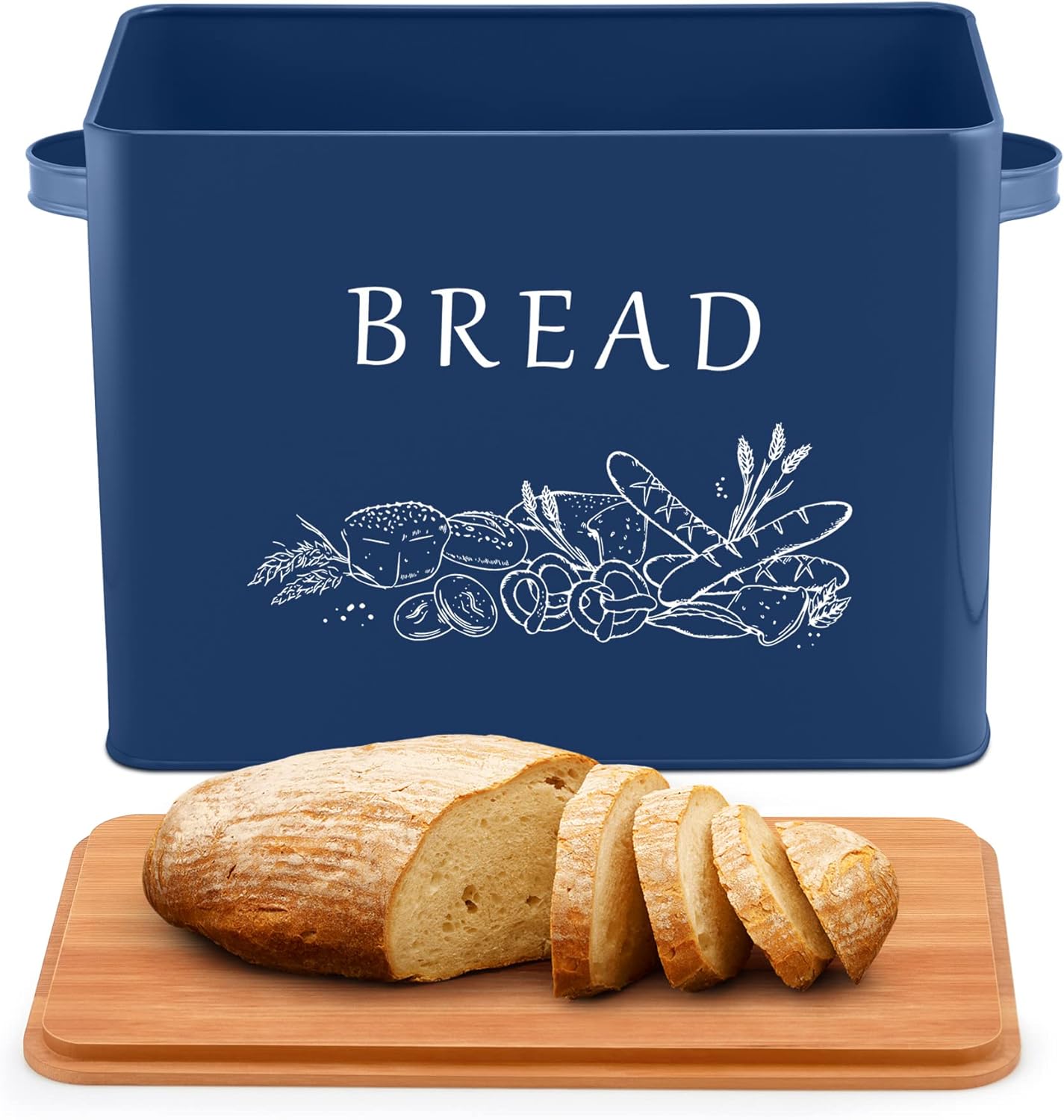 Amazon.com: LIANYU Navy Blue Bread Box with Bamboo Cutting Board Lid ...