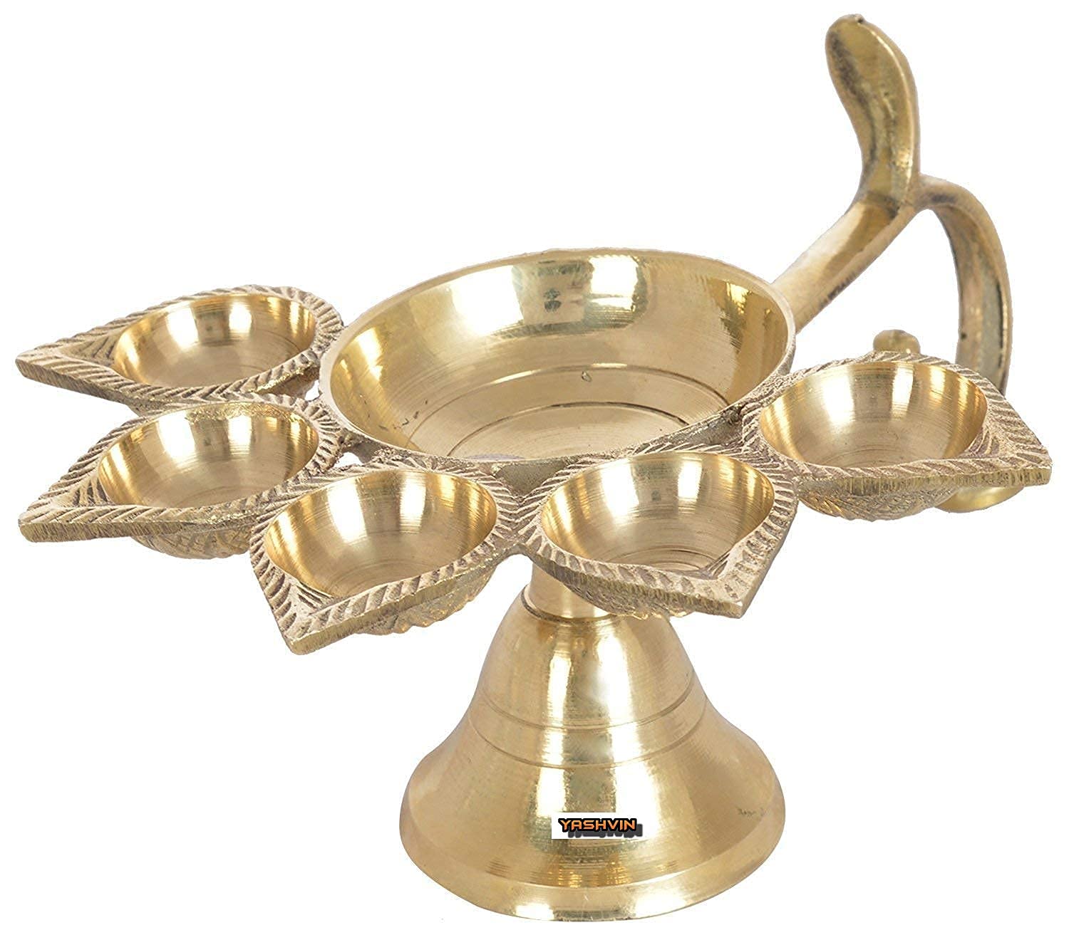 Balaji E Retail Metal Brass Panch Aarti Lamp Pancharti Diya ...