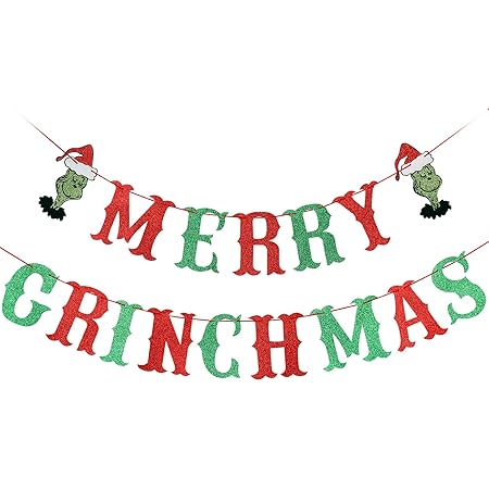 Amazon.com: Red and Green Glitter Welcome To Whoville Banner, Grinch ...
