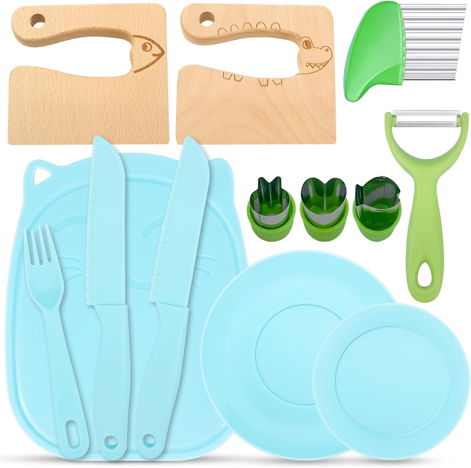 Amazon.com: KOLODOGO 13PCS Kids Wooden Kitchen Knife Set, Include 2 ...