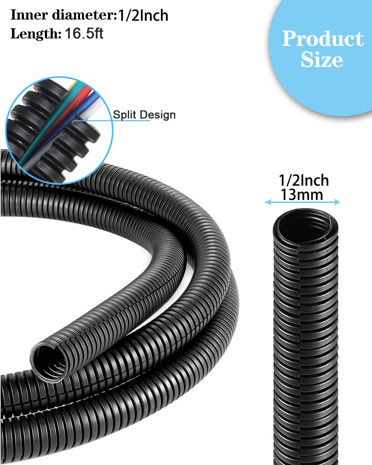 Snapklik.com : 1/2 Inch Wire Loom Split Tubing - 16.5ft Cord Protector ...