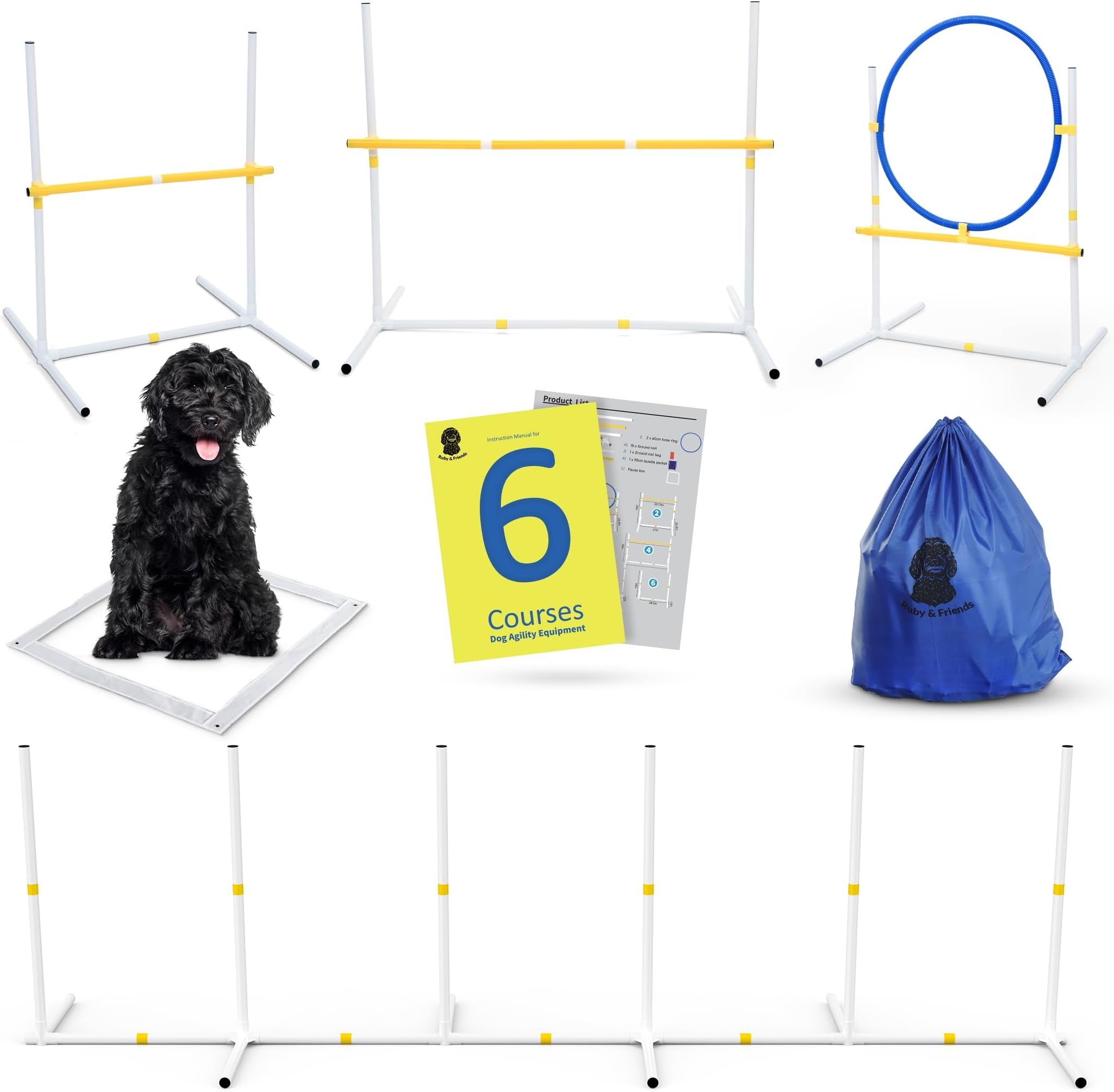 Amazon.com : Dog Agility Training Equipment Course Set, Weave Poles ...