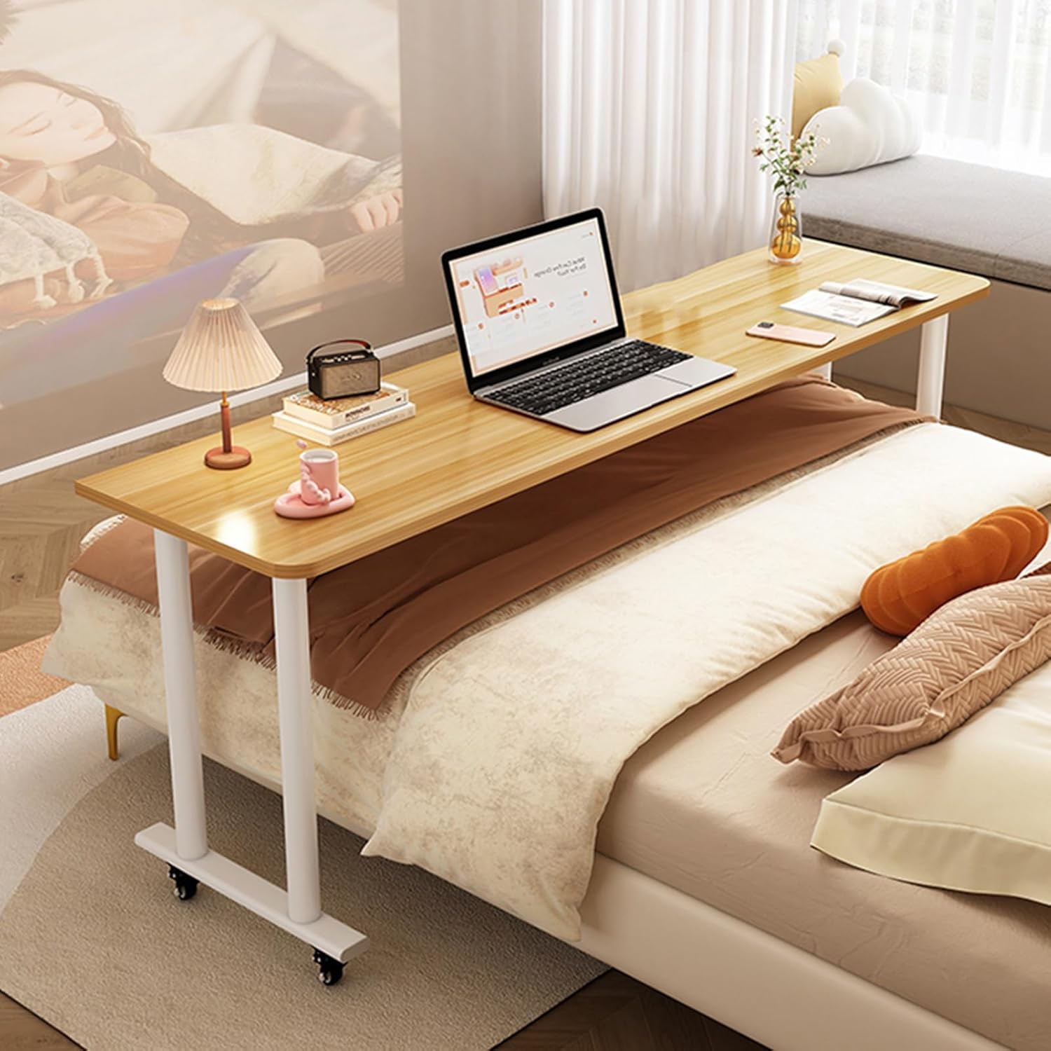 Amazon.com: YVYKFZD Overbed Table with Swivel Wheels, Portable Bedside ...