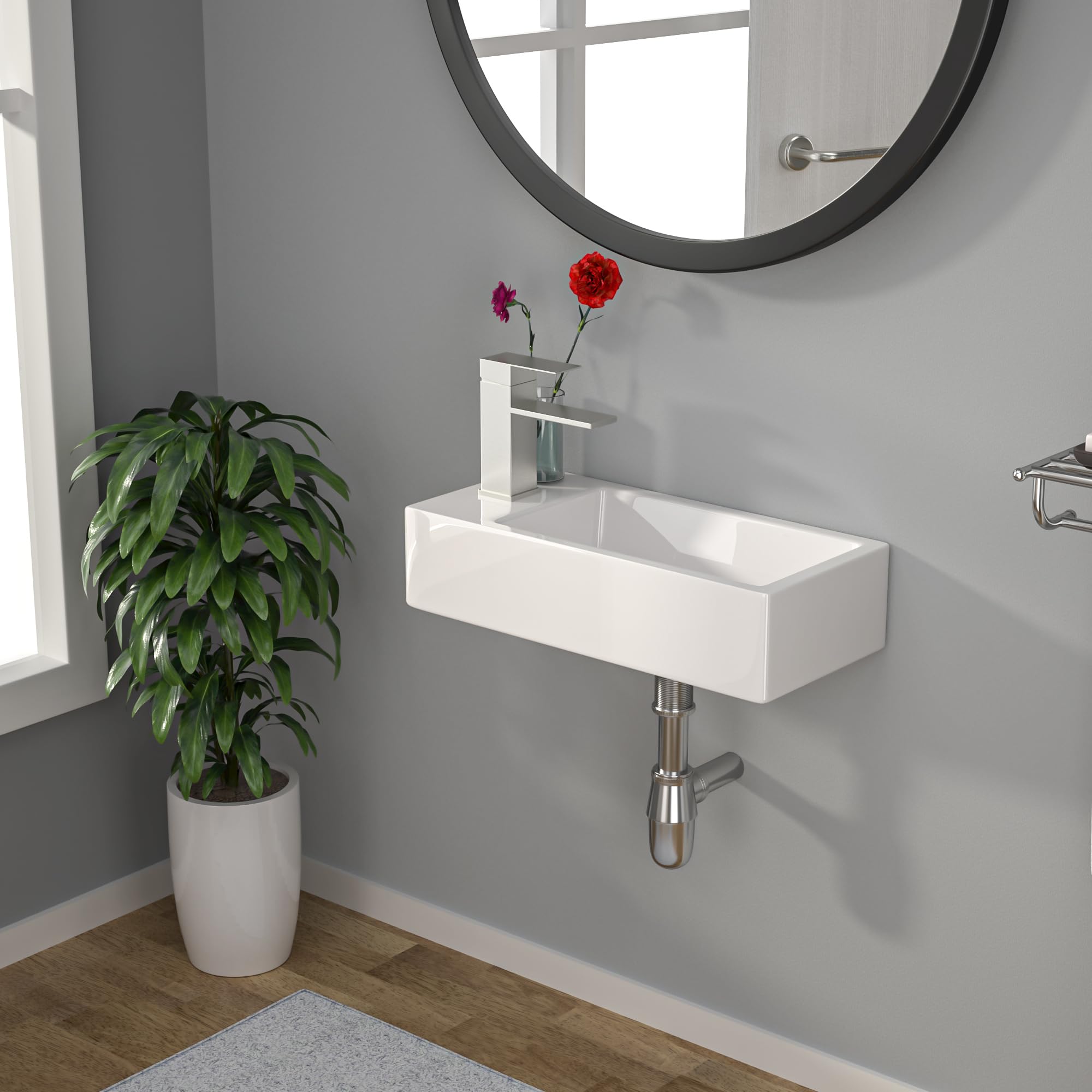 Snapklik.com : Wall Mount Hang Small Vessel Sink - Kichae 15 X 7 Modern ...