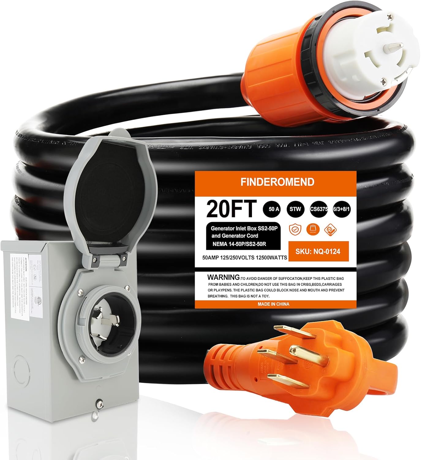 Amazon.com: Finderomend 20 ft 50 Amp Generator Cord and Power Inlet Box ...