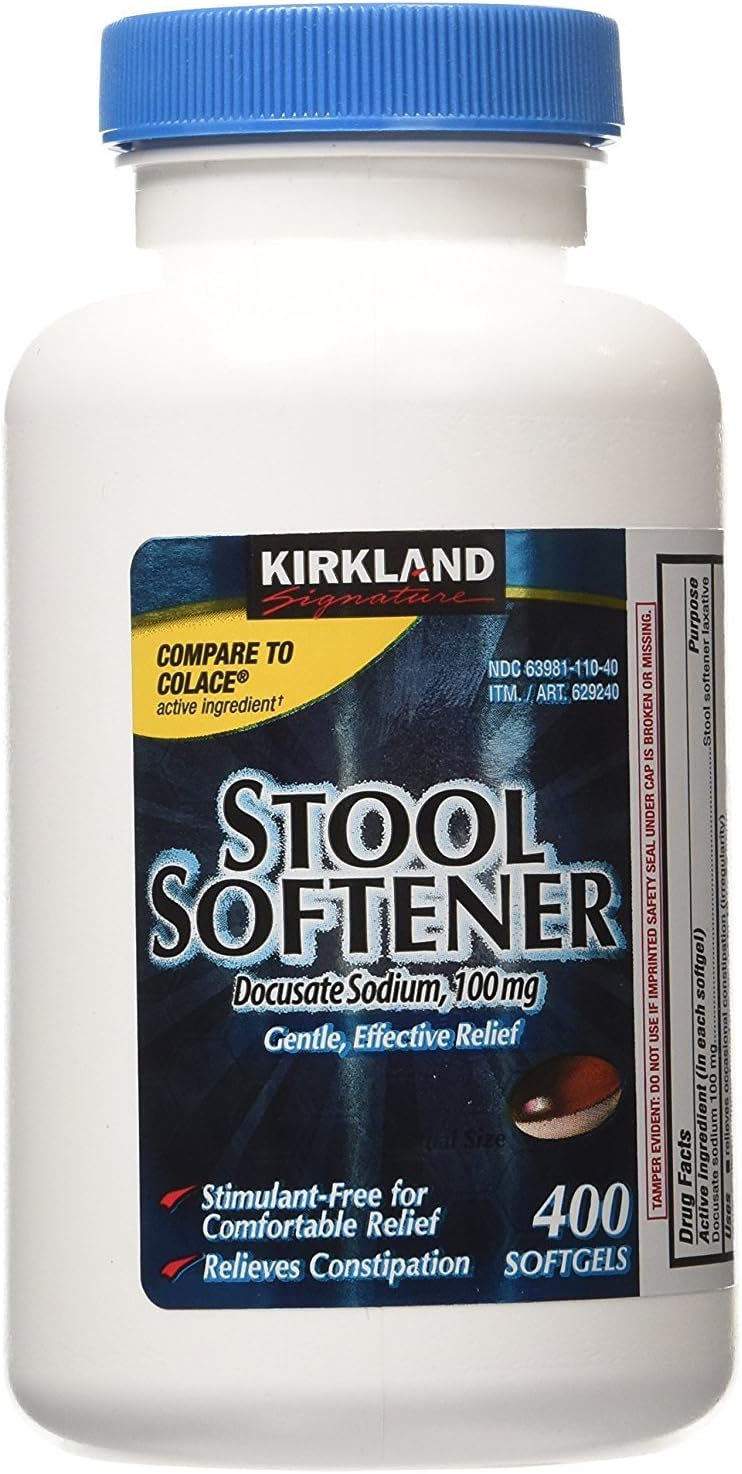Amazon.com: Kirkland Signature Stool Softener 100mg, 400 Softgels (2 ...