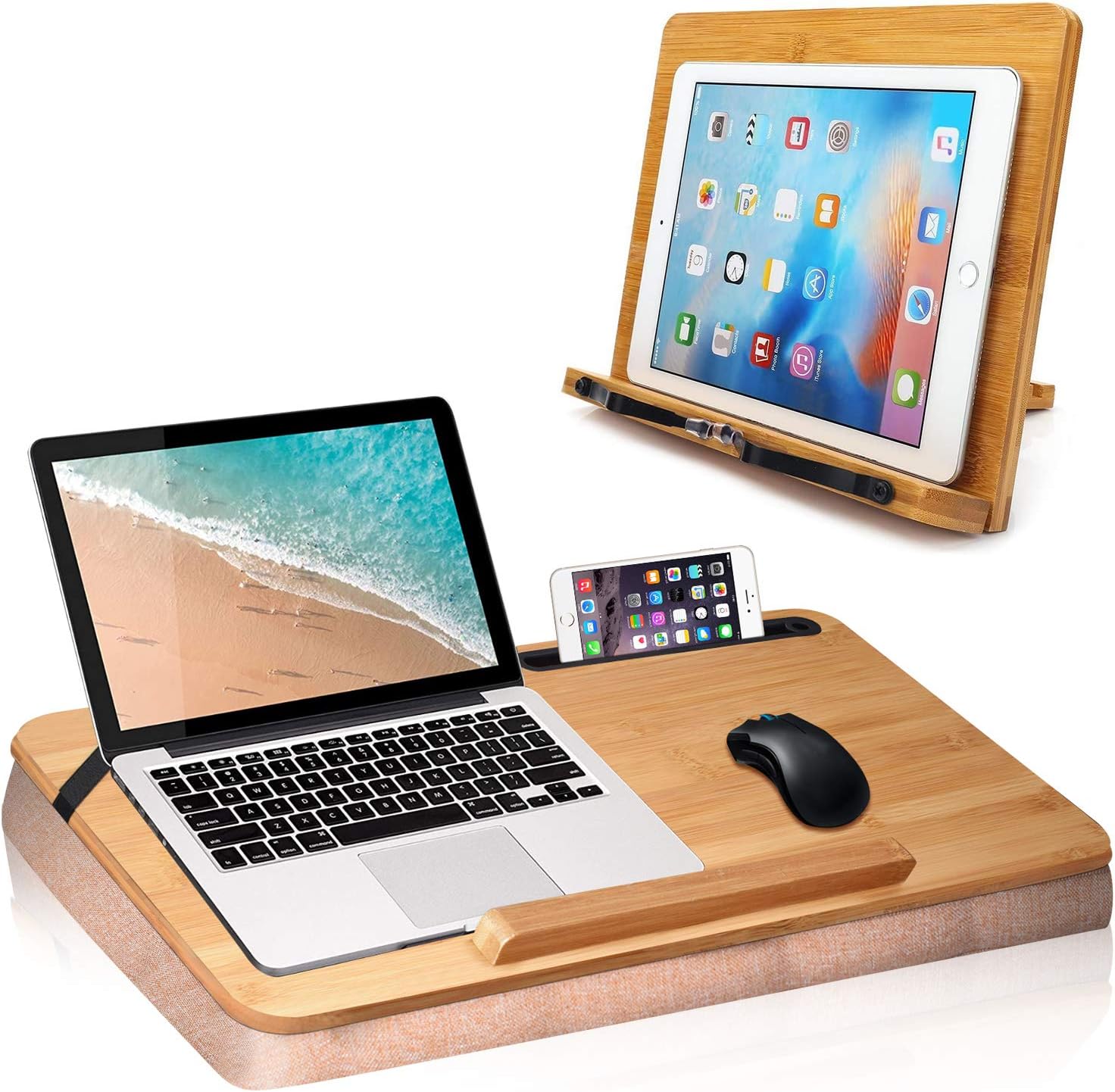 Amazon.com : wishacc 1 x Bamboo Book Stand with 1 x Lap Desk : Office ...