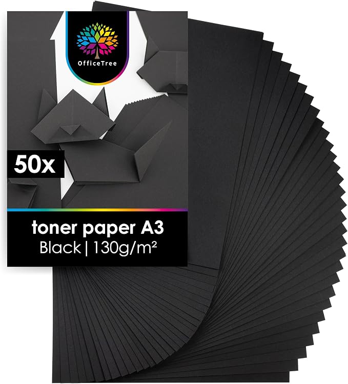 OfficeTree 50x Black Paper A3 – 130 GSM – 50 Sheets A3 Black Card for ...