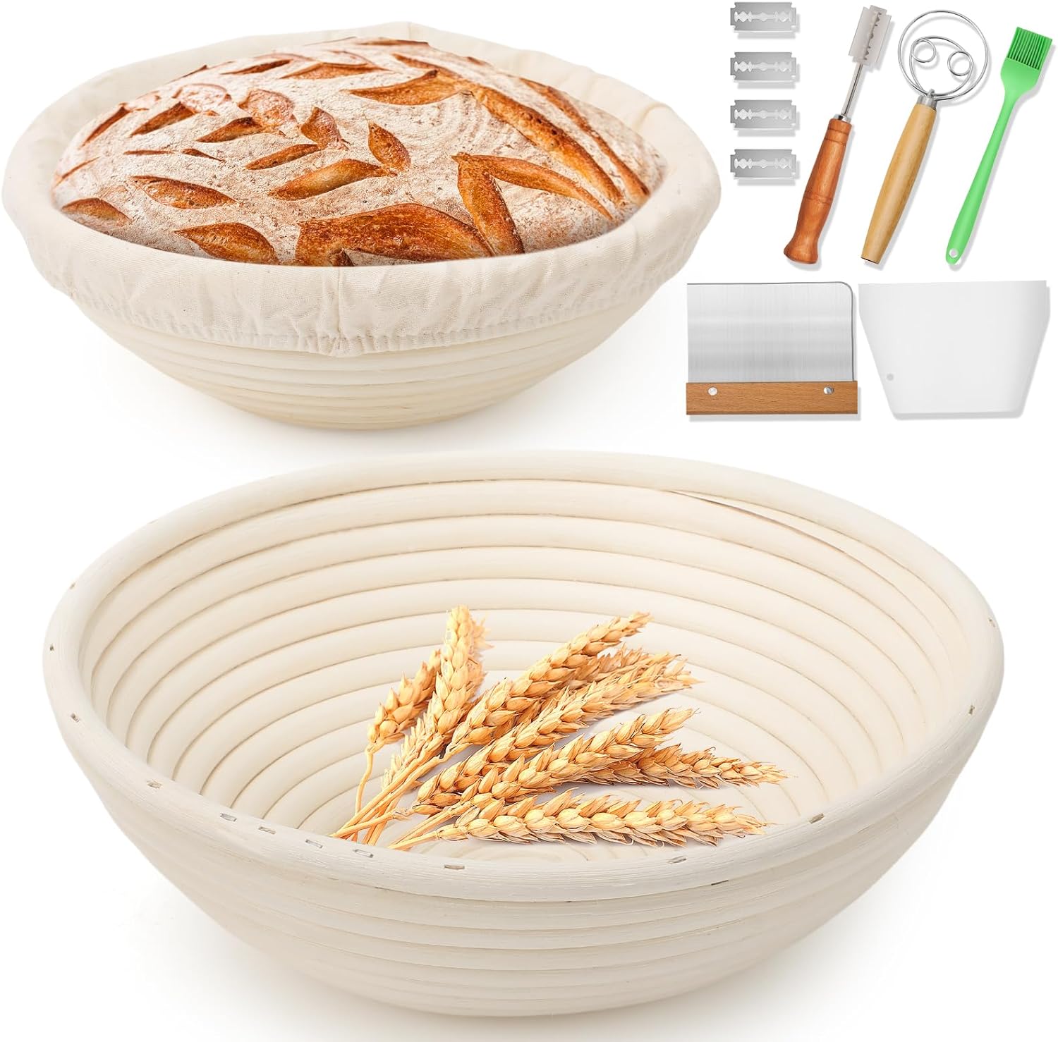 Amazon.com: Bread Proofing Basket, Banneton Bread Proofing Basket Set ...