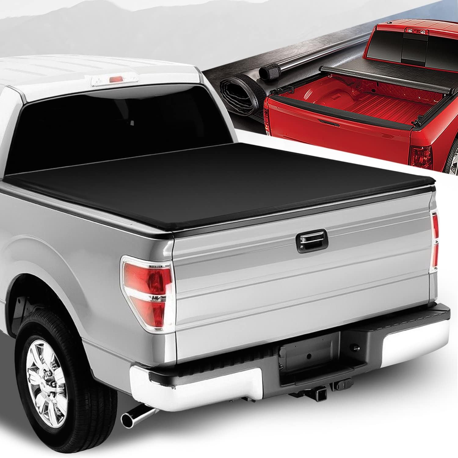 Amazon.com: Vinyl Soft Top Roll-up Adjustable Truck Tonneau Cover Kit ...