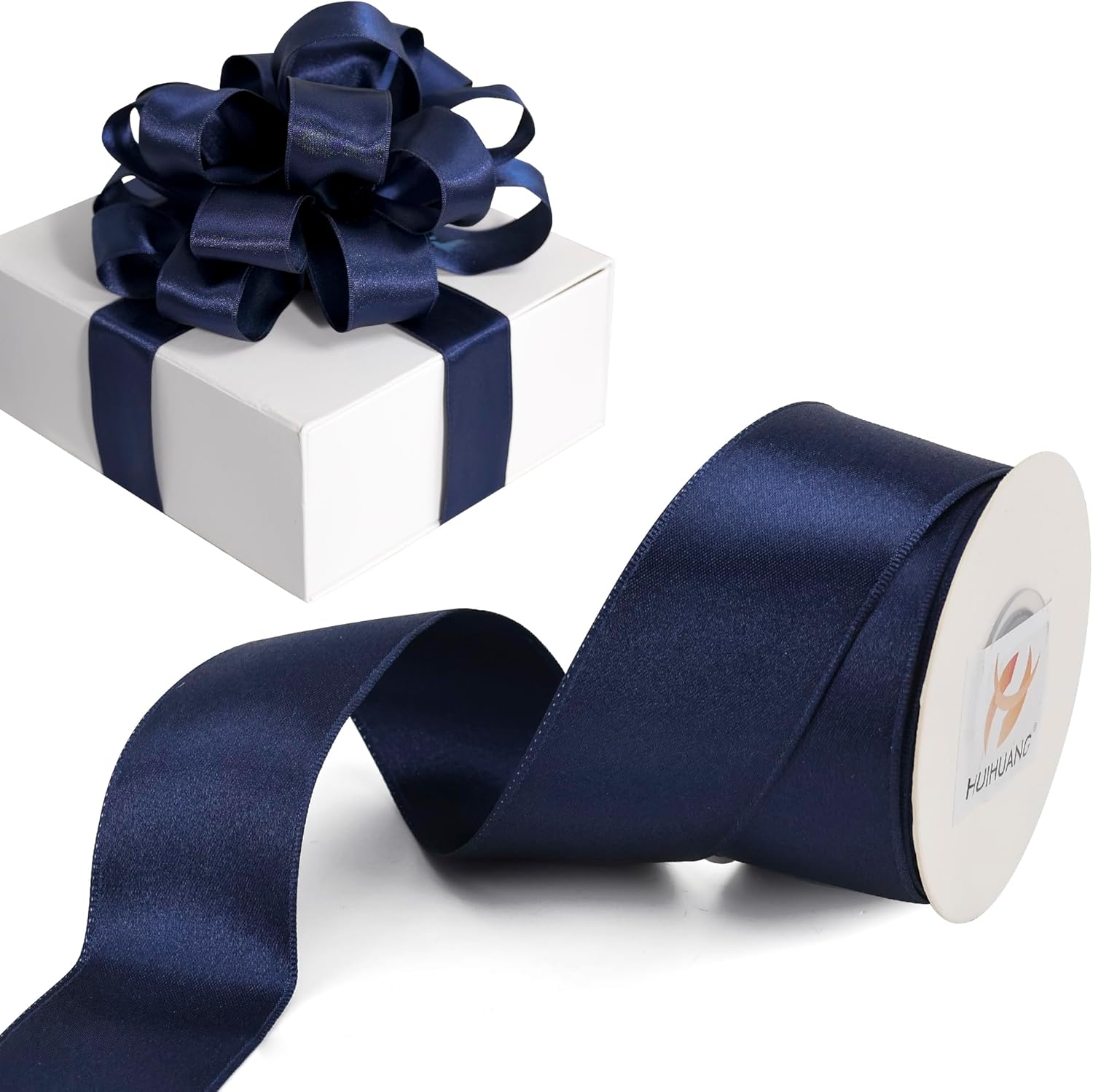 Amazon.com: HUIHUANG Navy Blue Satin Wired Ribbon 1-1/2 inch Navy ...