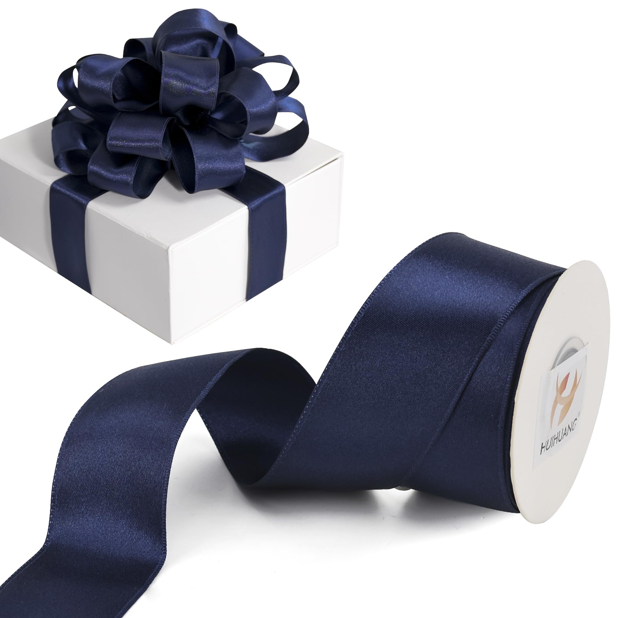 Amazon.com: HUIHUANG Navy Blue Satin Wired Ribbon 1-1/2 inch Navy ...