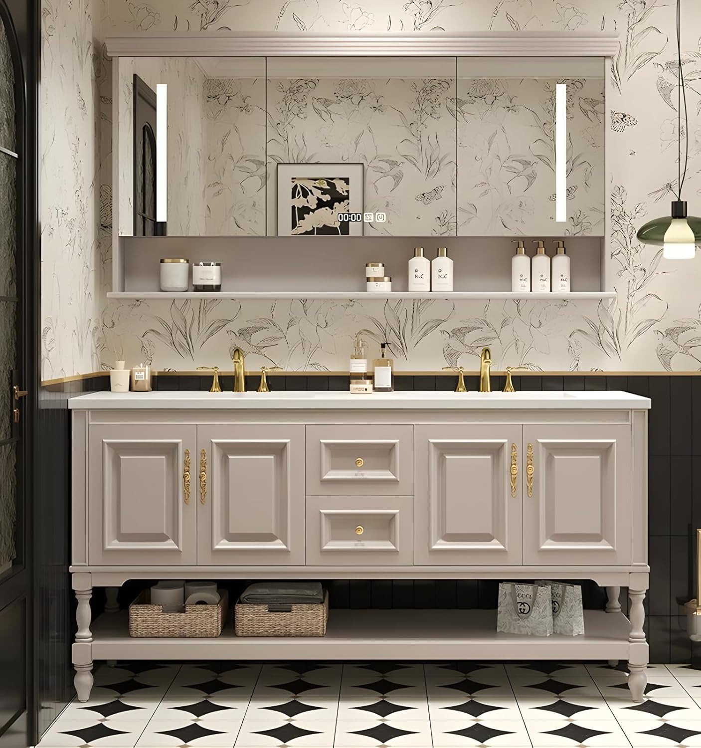 Amazon.com: LUTHXAY 80" Double Bathroom Vanity with Sink,Freestanding ...