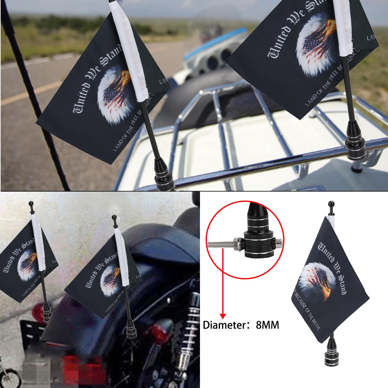 Snapklik.com : MASION Motorcycle Flag Pole Mounts And Flags United We Stand
